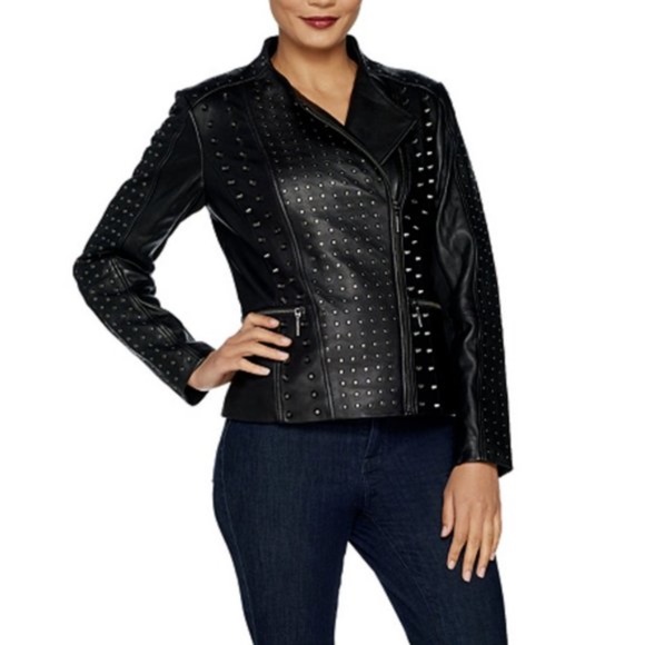 H by Halston | Jackets & Coats | H By Halston Black Lamb Leather Silver ...